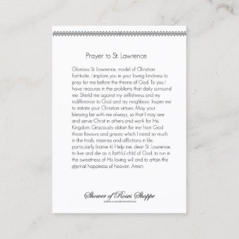 St. Lawrence of Rome, Patron Saint of Cooks Prayer Business Card | Zazzle