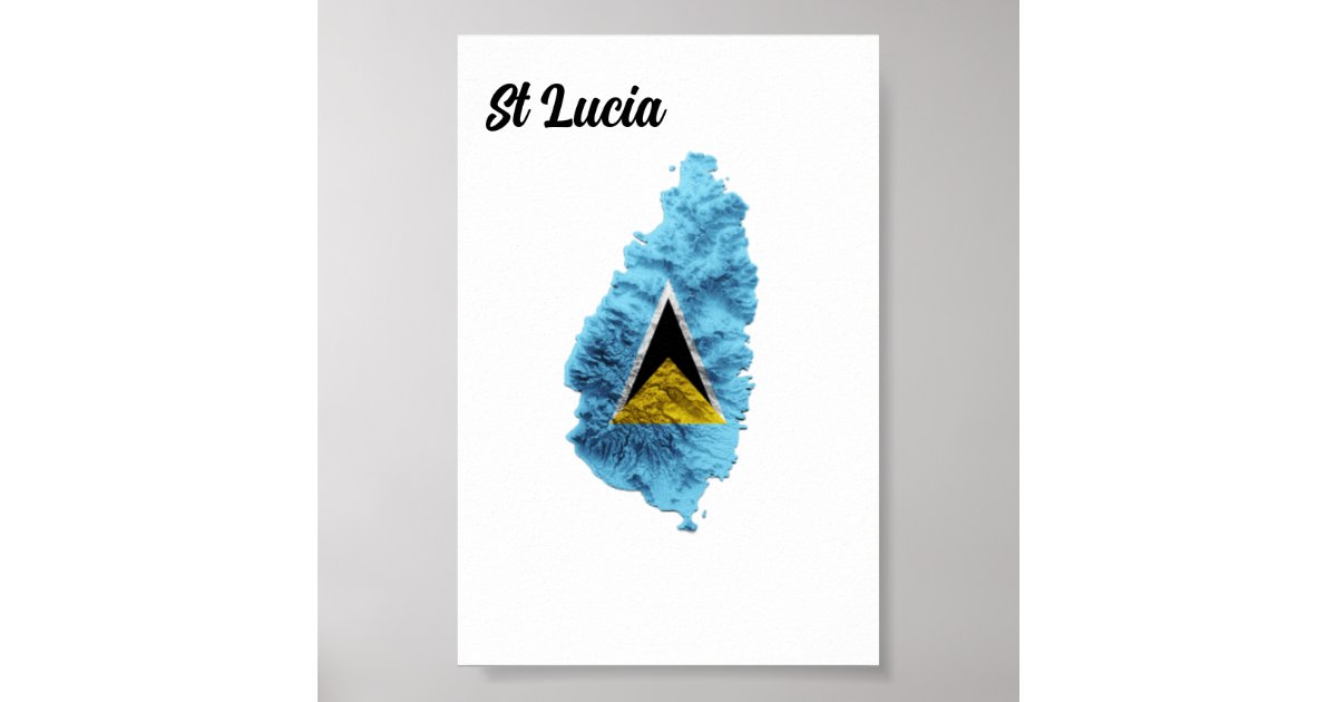 St Lucia Flag Map Poster | Zazzle