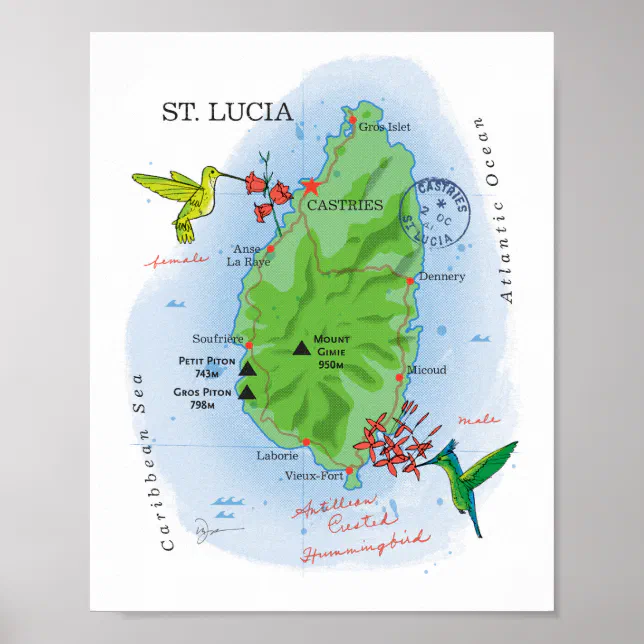 St. Lucia map 8x10 Poster | Zazzle