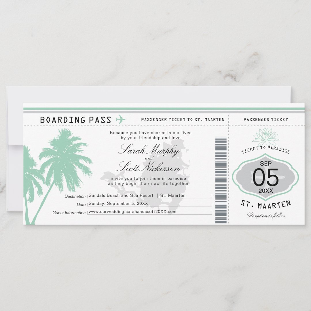 St. Martin Boarding Pass Destination Wedding Invit Invitation | Zazzle