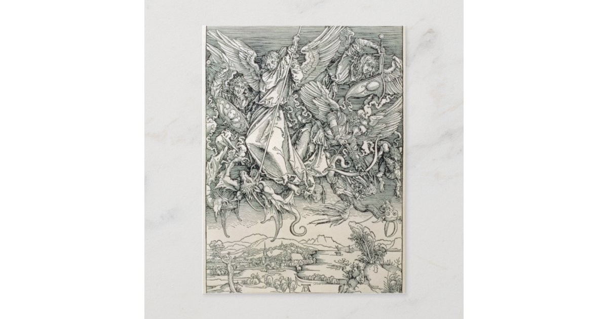 St. Michael Battling with the Dragon Postcard | Zazzle