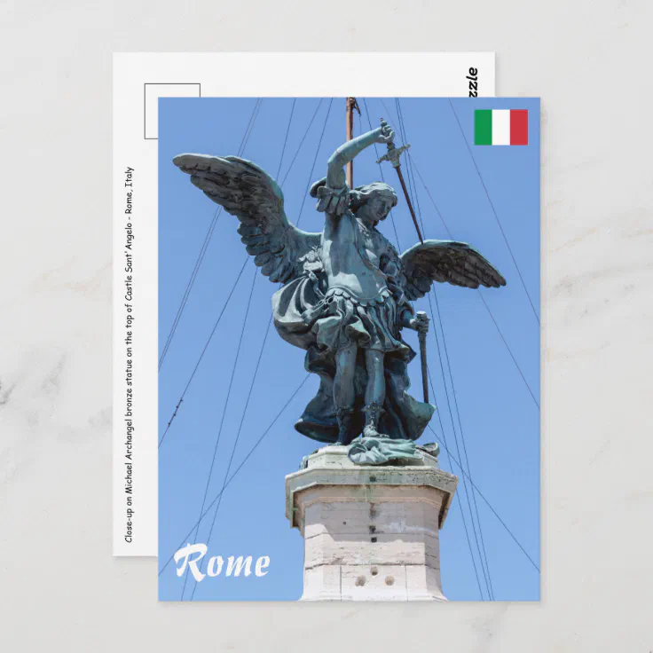 St Michael statue - Castel Sant'Angelo top, Rome Postcard | Zazzle