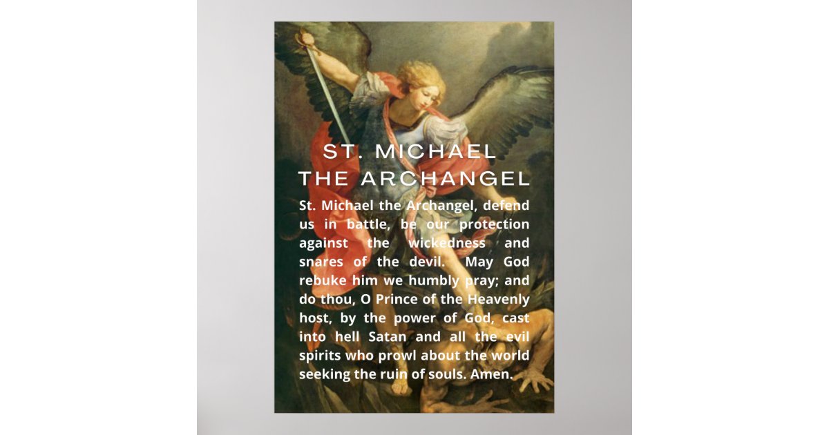 St. Michael the Archangel Prayer with White Text Poster | Zazzle