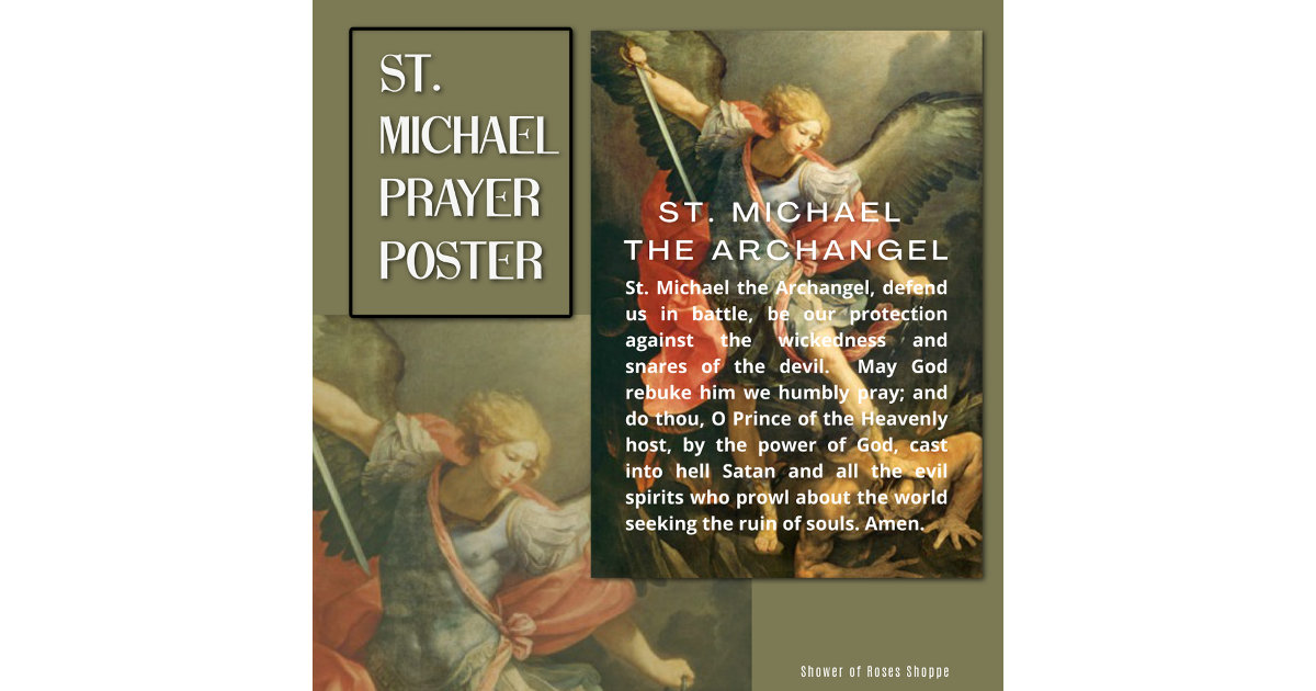 St. Michael the Archangel Prayer with White Text Poster | Zazzle