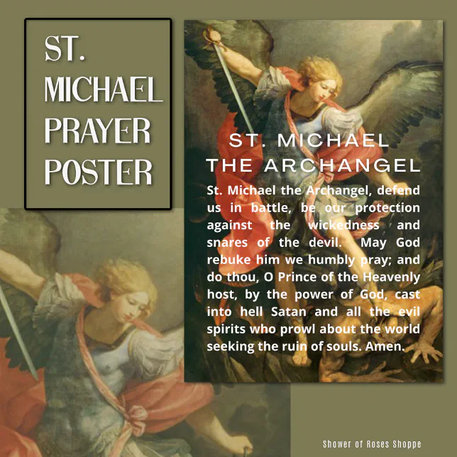 St. Michael the Archangel Prayer with White Text Poster | Zazzle