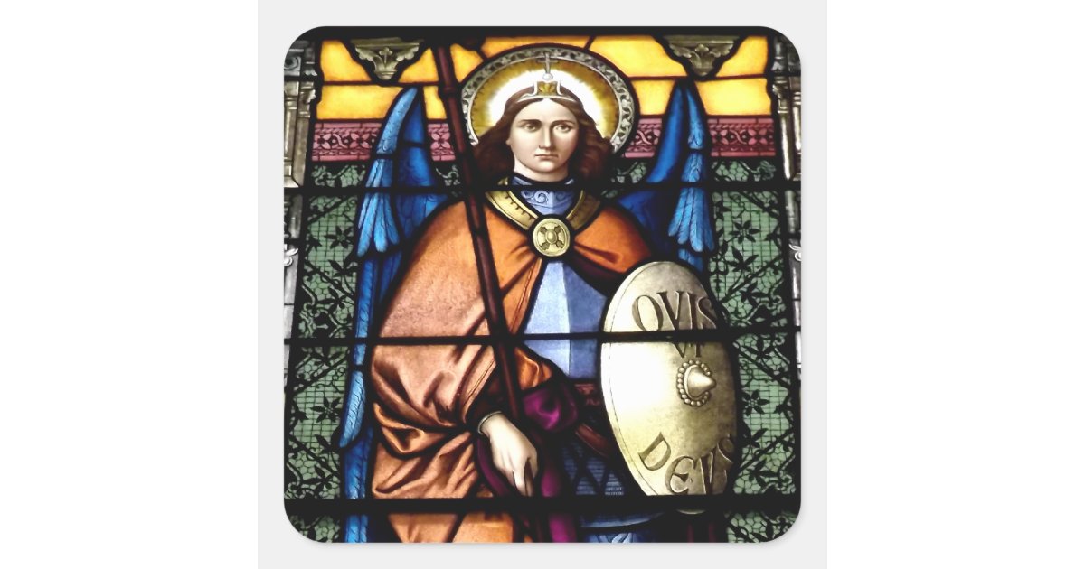 St. Michael The Archangel Stained Glass Window Square Sticker | Zazzle