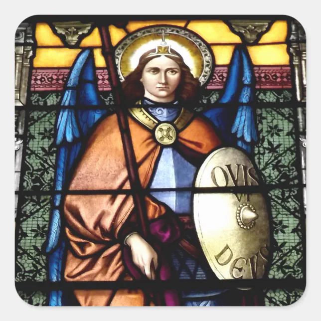 St. Michael The Archangel Stained Glass Window Square Sticker | Zazzle