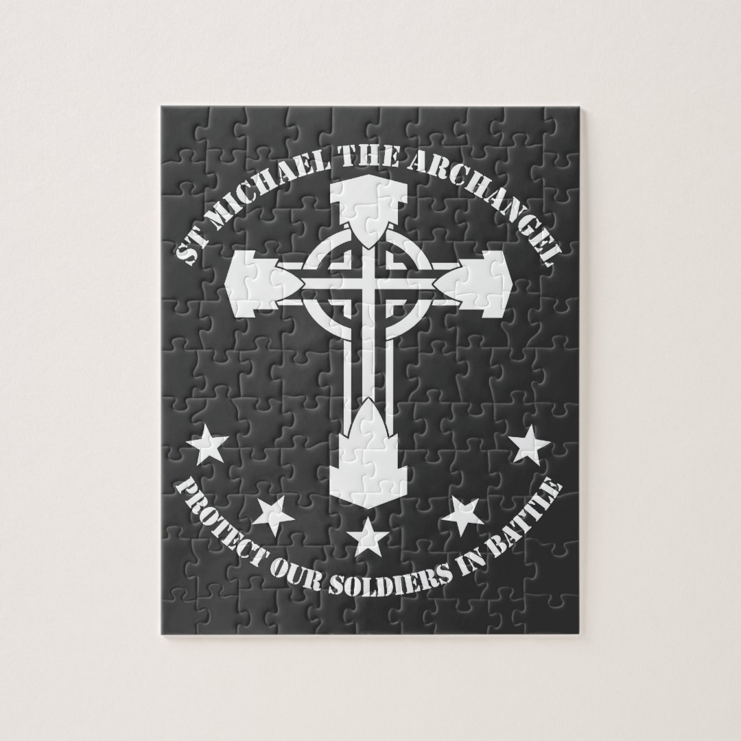 St Michael The Archangel - White Stencil Jigsaw Puzzle | Zazzle