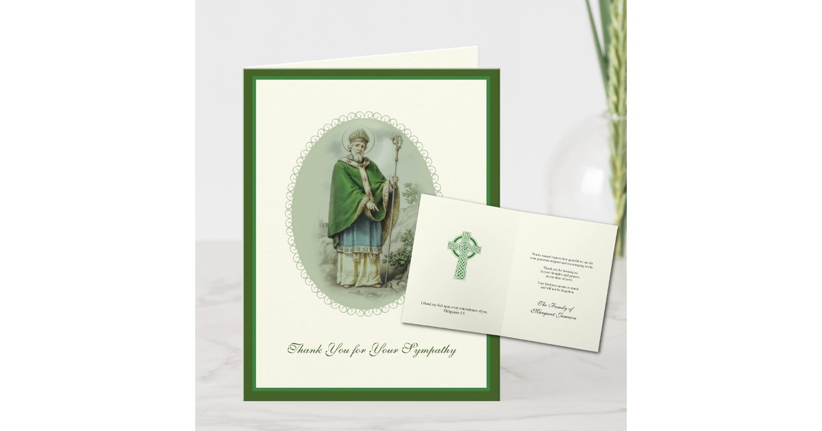 St. Patrick Catholic Irish Celtic Cross Condolence Thank You Card | Zazzle