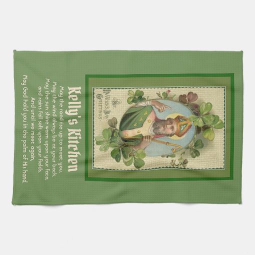 St. Patrick Irish Blessing Religious Shamrocks Kitchen Towel | Zazzle