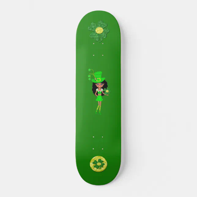 St Patrick’s Day Brunette Girl Leprechaun Skateboard Deck | Zazzle