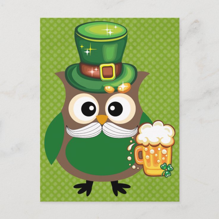St. Patrick’s Day Owl Postcard | Zazzle