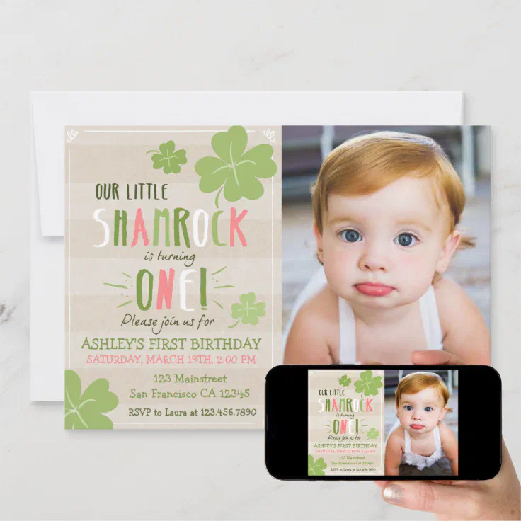 St. Patrick's Day 4 Leaf Clover Birthday Invite | Zazzle