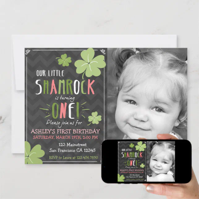 St. Patrick's Day 4 Leaf Clover Birthday Invite | Zazzle