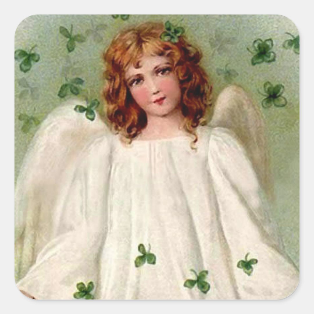 St. Patrick's Day Angel and Shamrocks on Stickers | Zazzle