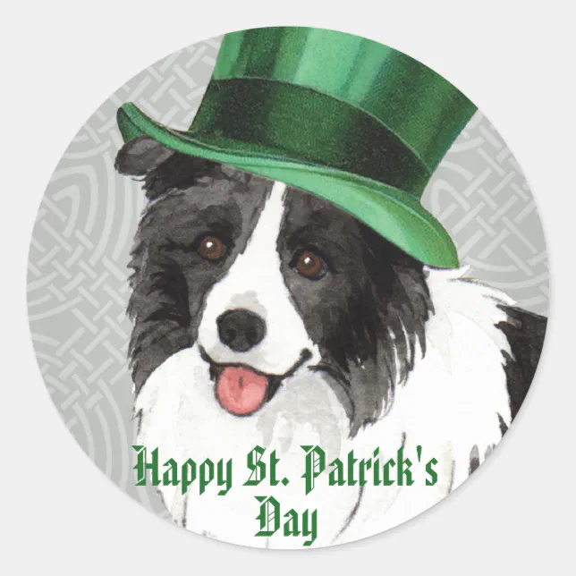 St. Patrick's Day Border Collie Classic Round Sticker | Zazzle