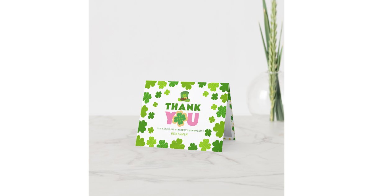 St. Patrick's Day Boy Birthday Shamrocks Photo Thank You Card | Zazzle