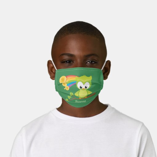St. Patricks Day Cute Green Owl Lucky Irish Girl Kids' Cloth Face Mask ...