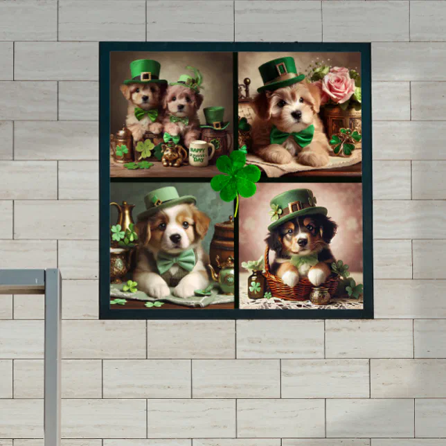 St Patrick's Day Cute Irish Puppies Green Party Poster | Zazzle