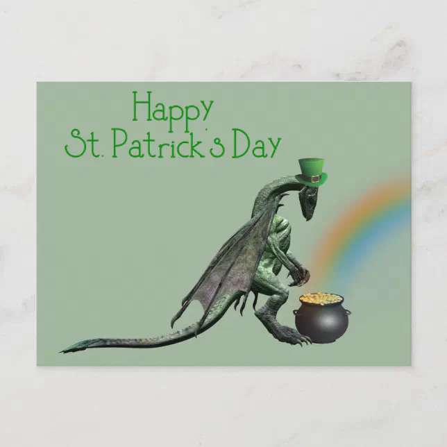 St. Patrick's Day Dragon Pot of Gold Postcard | Zazzle