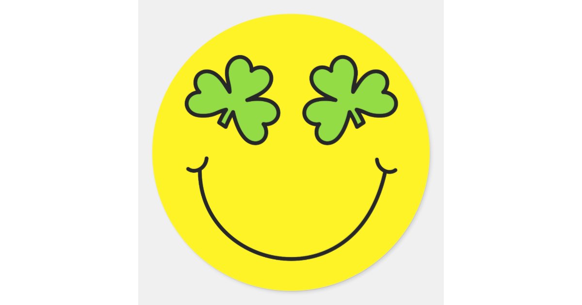 St Patrick's Day Emoji Shamrock Eyes Face Classic Round Sticker | Zazzle