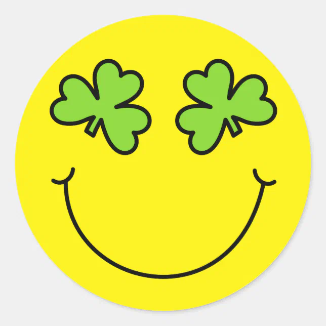 St Patrick's Day Emoji Shamrock Eyes Face Classic Round Sticker | Zazzle