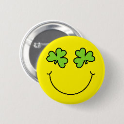 St Patrick's Day Emoji Shamrock Eyes Face Pinback Button | Zazzle
