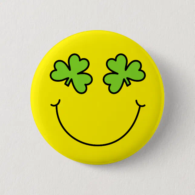St Patrick's Day Emoji Shamrock Eyes Face Pinback Button | Zazzle