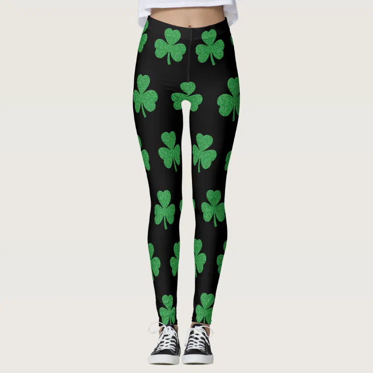 St. Patrick's Day Glitter Shamrock Leggings | Zazzle
