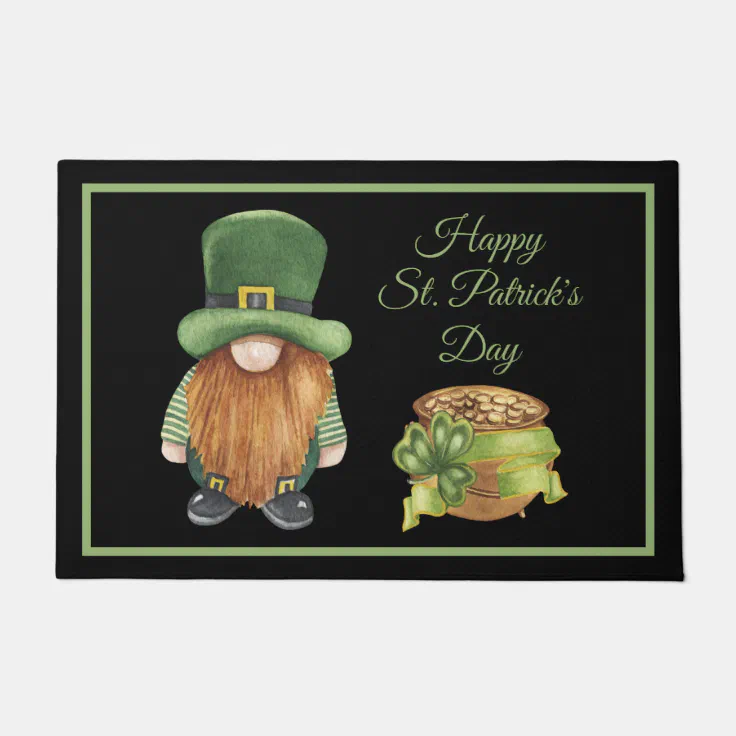 St Patricks Day Gnome Shamrock Pot of Gold Doormat | Zazzle