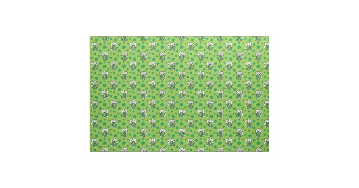 St Patrick's Day Green Beer Pattern Fabric | Zazzle