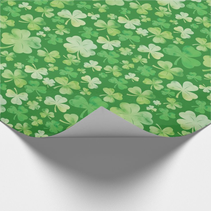 St Patricks Day Green Watercolour Shamrock Pattern Wrapping Paper | Zazzle