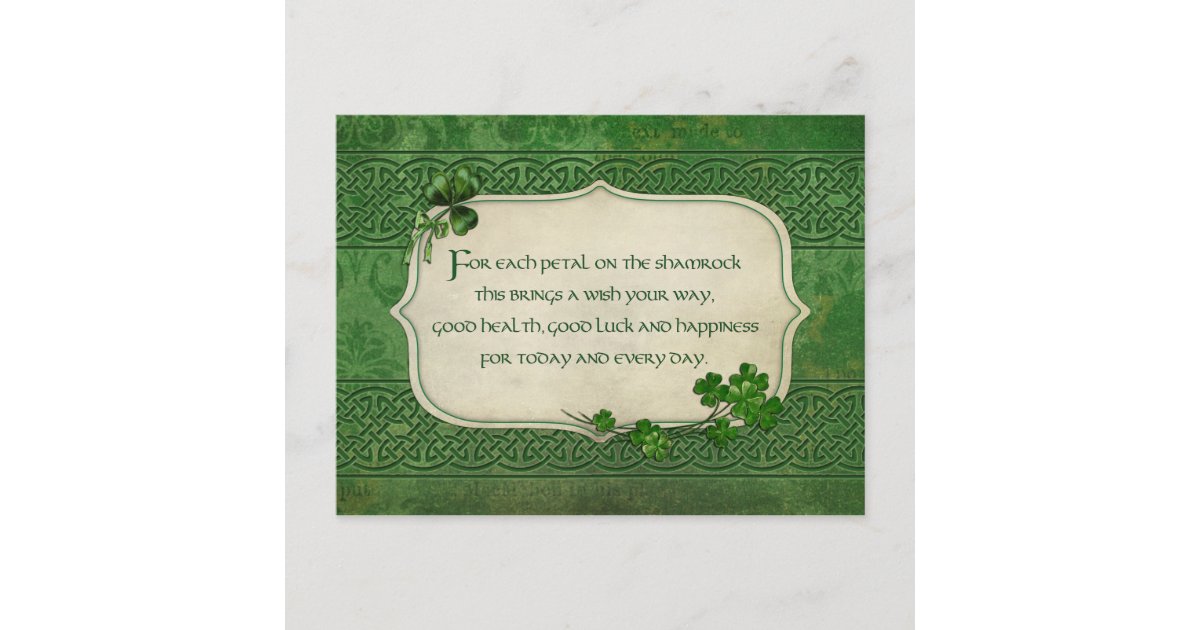St. Patrick's Day Irish Shamrock Blessing Postcard | Zazzle