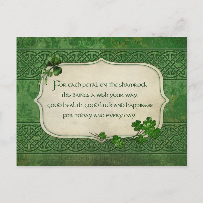 St. Patrick's Day Irish Shamrock Blessing Postcard | Zazzle.com