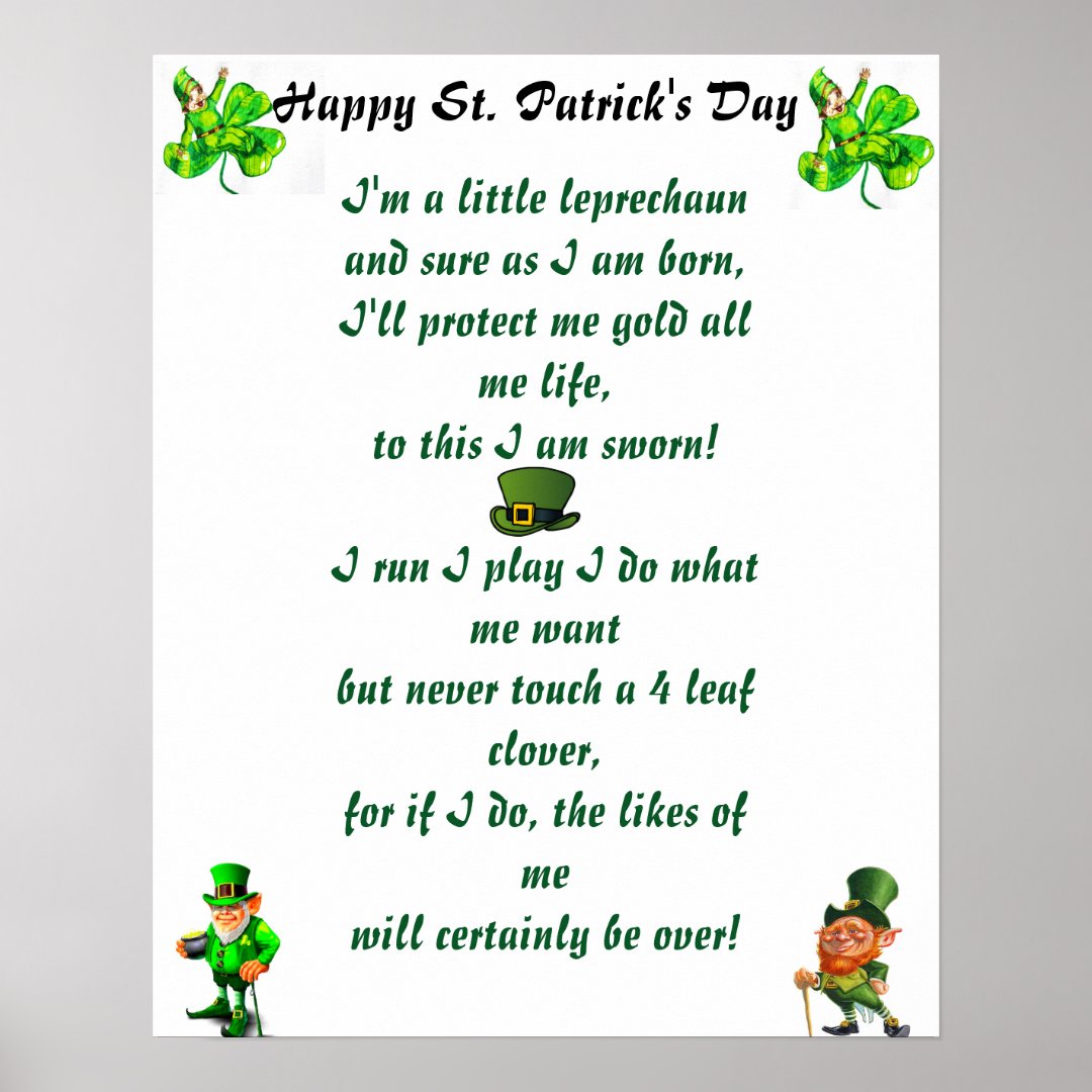 ST. PATRICK'S DAY LEPRECHAUN POEM POSTER | Zazzle