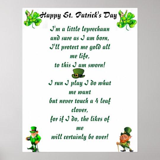 ST. PATRICK'S DAY LEPRECHAUN POEM POSTER | Zazzle.com