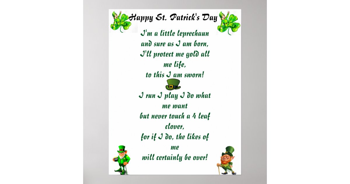 ST. PATRICK'S DAY LEPRECHAUN POEM POSTER | Zazzle