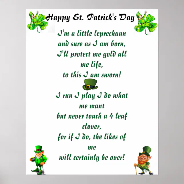 ST. PATRICK'S DAY LEPRECHAUN POEM POSTER | Zazzle