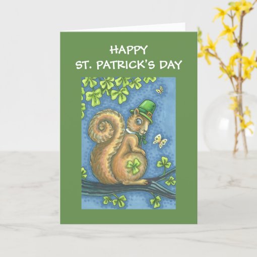 ST. PATRICKS DAY LEPRECHAUN SQUIRREL GREETING CARD | Zazzle
