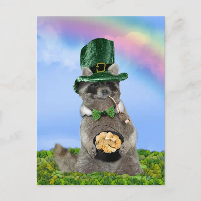 St Patrick's Day - Lucky Raccoon Postcard | Zazzle