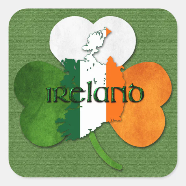 St. Patrick's Day Map of Ireland/Clover Square Sticker | Zazzle