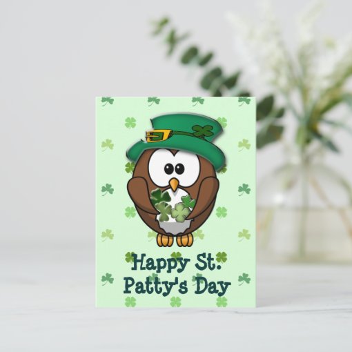 St. Patrick's Day owl Postcard | Zazzle