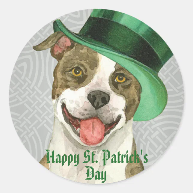 St. Patrick's Day Pit Bull Classic Round Sticker | Zazzle