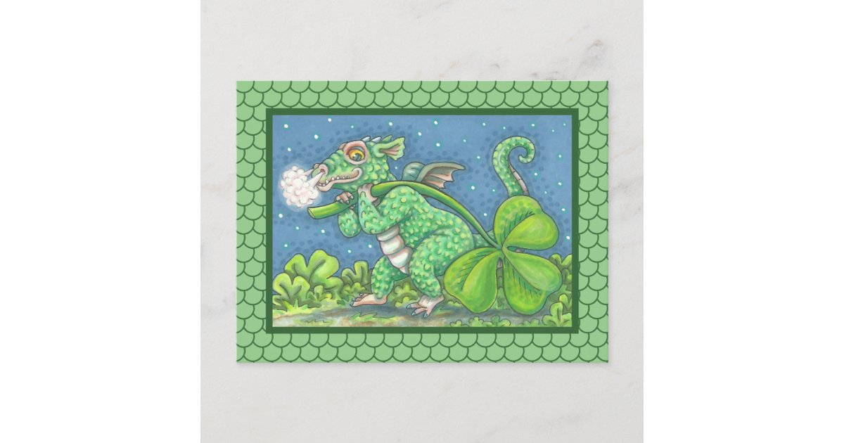 ST. PATRICK'S LITTLE IRISH DRAGON FANTASY POSTCARD | Zazzle