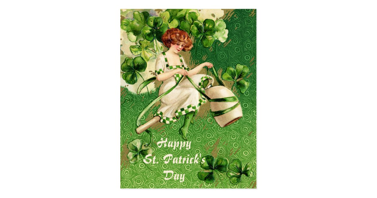 St. Patty's Day Girl Vintage Postcard | Zazzle.com