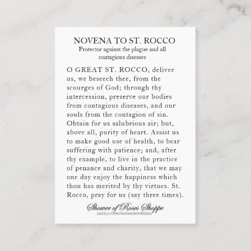 St. Rocco Roch Prayer against Corona Virus Card | Zazzle