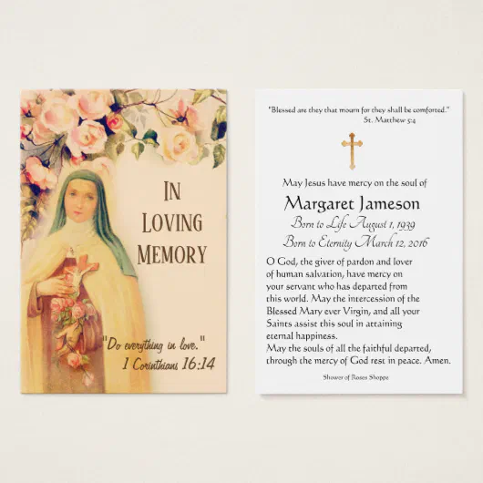St. Therese Catholic Funeral Memorial Holy Card - | Zazzle