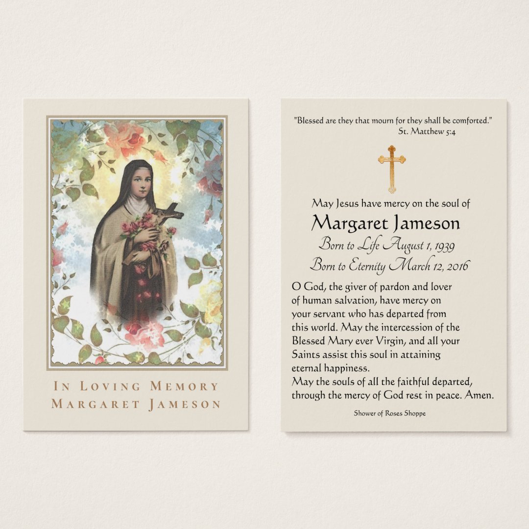 St. Therese Catholic Funeral Memorial Holy Card - | Zazzle