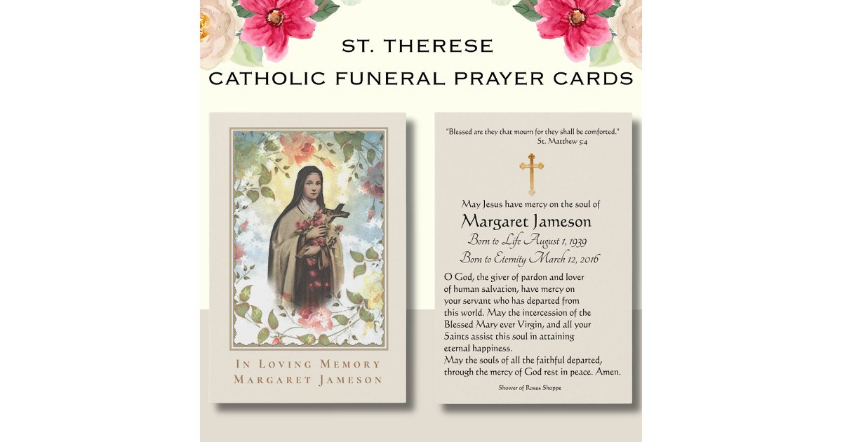 St. Therese Catholic Funeral Memorial Holy Card - | Zazzle