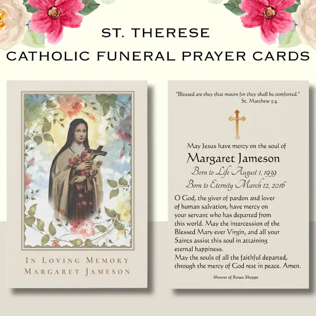St. Therese Catholic Funeral Memorial Holy Card - | Zazzle
